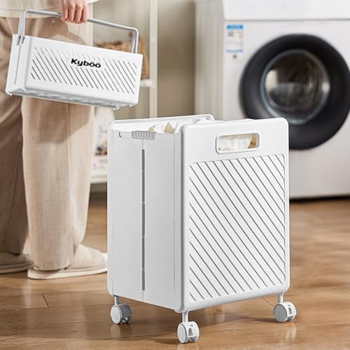 Laundry Hamper Cart with Wheels Collapsible Rolling Laundry Baskets ...