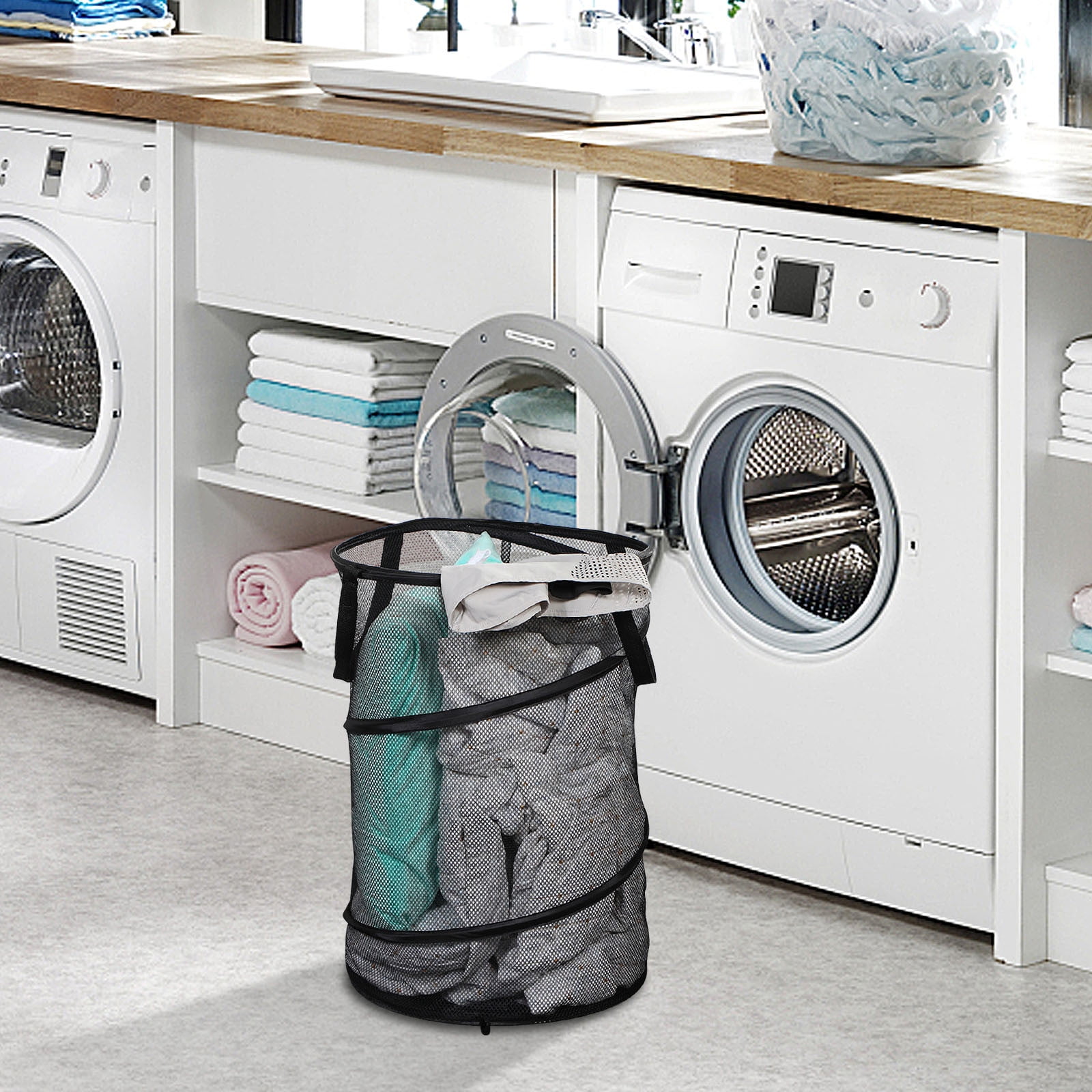 Laundry Hamper, Collapsible Mesh Popup Laundry Hamper, Foldable Dirty ...