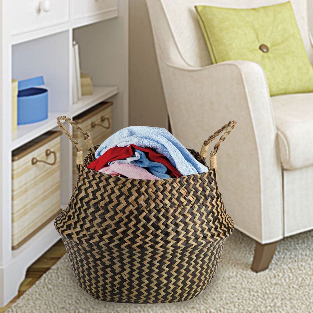 Laundry Hamper, Extra Large Seagrass Woven Basket With Handle For Throw Blanket Toys Clothes ...