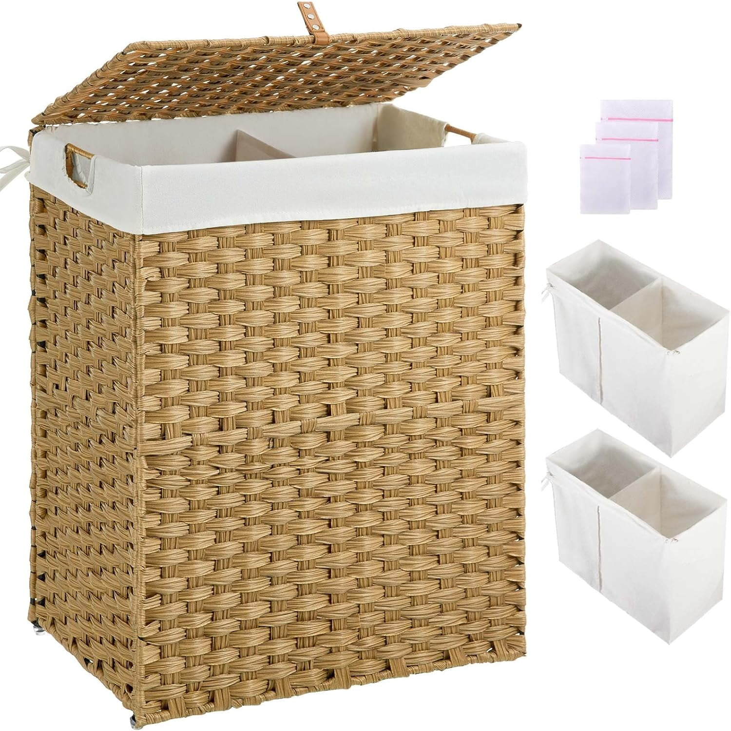 Laundry Hamper No Install Needed, Divided Clothes Hamper with 2 ...