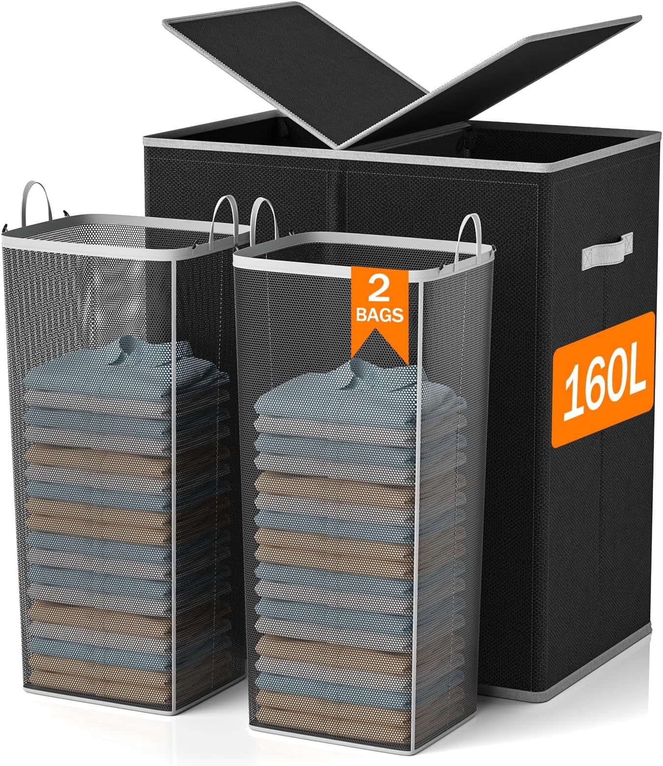 Laundry Hamper with Lid 160L Laundry Basket - Double Clothes Hamper ...