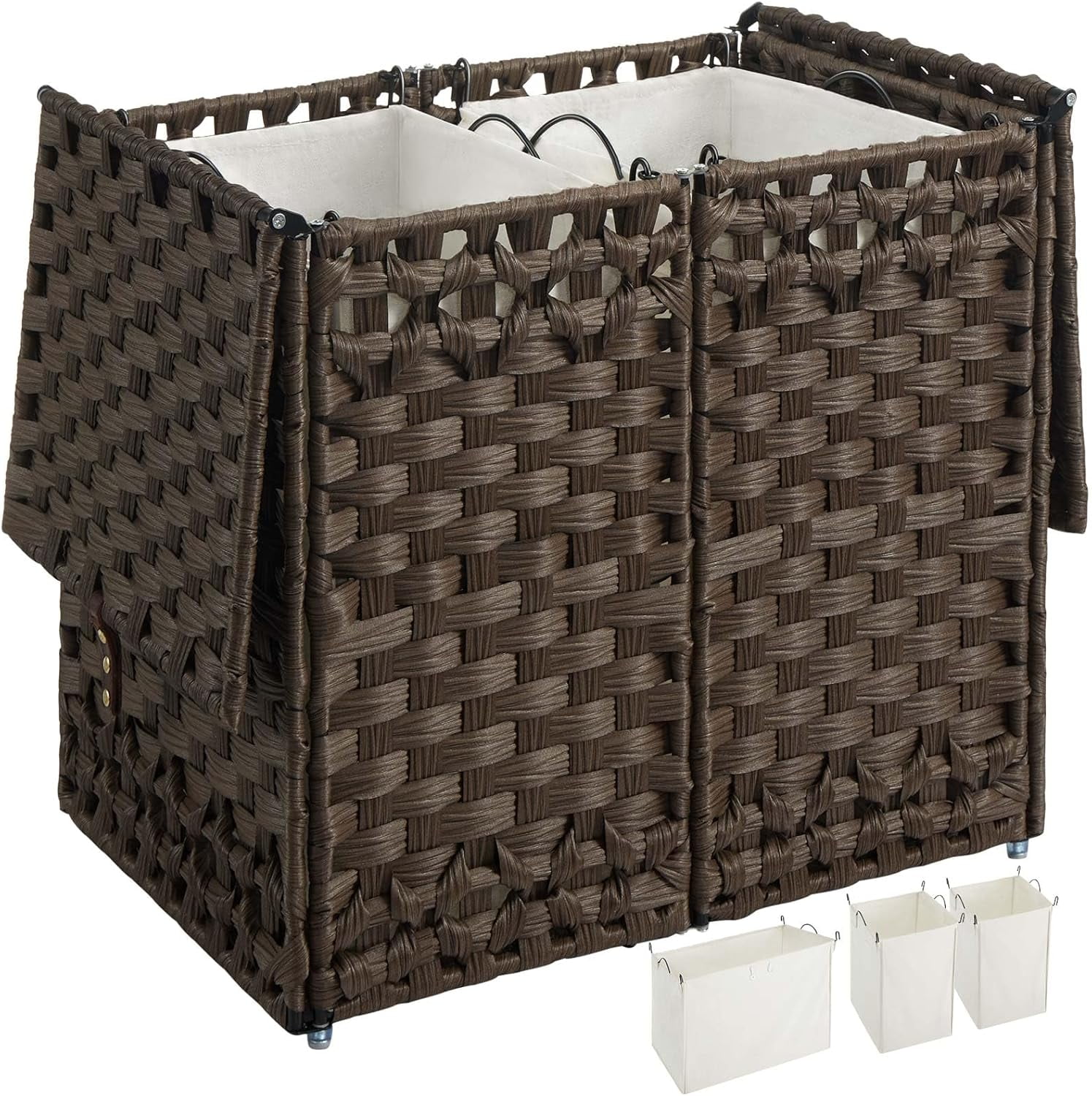 Laundry Hamper with Lid and 2 & 1 Removable Liner Bags, No Install ...