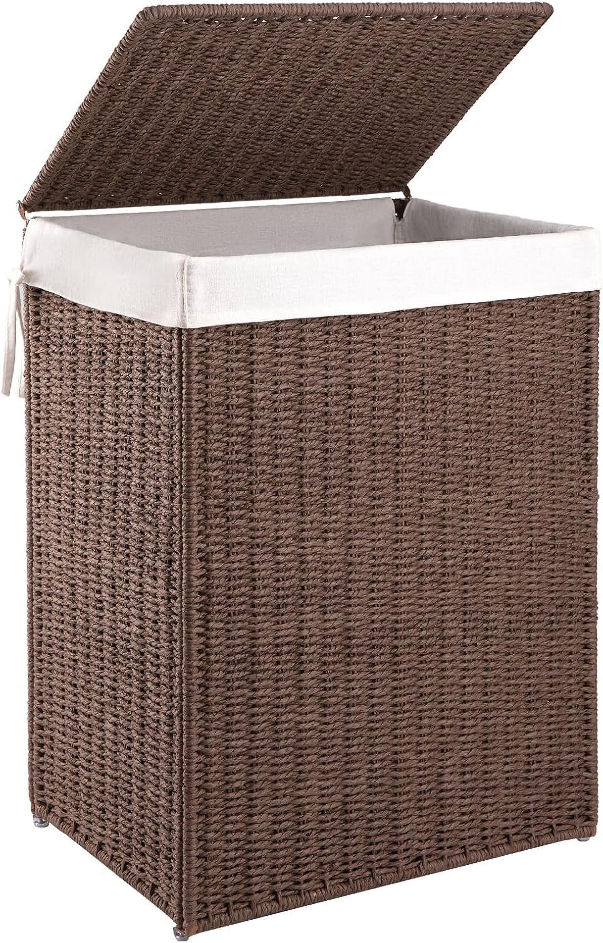 Laundry Hamper with Lid, 23.8 Gal (90L) Wicker Hamper with Removable Liner Bags, Handwoven ...
