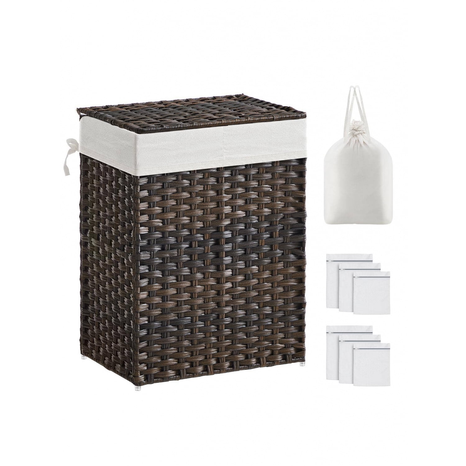 Laundry Hamper With Lid, 90L Clothes Hamper With 2 Removable Liner Bags ...