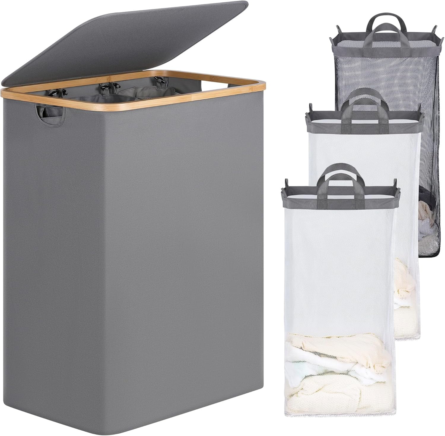 Laundry Hamper with Lid, Trio Laundry Hamper with 3 Removable Bags, 3 ...