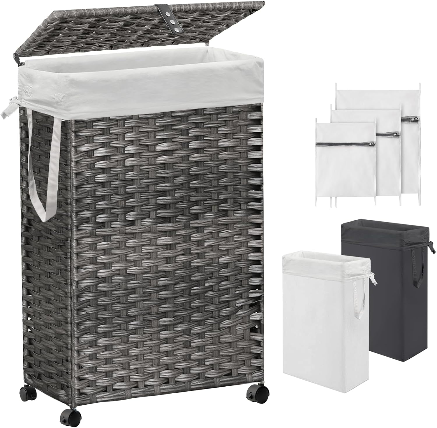 Laundry Hamper with Lid & Wheels, Rolling Laundry Basket with Liner ...