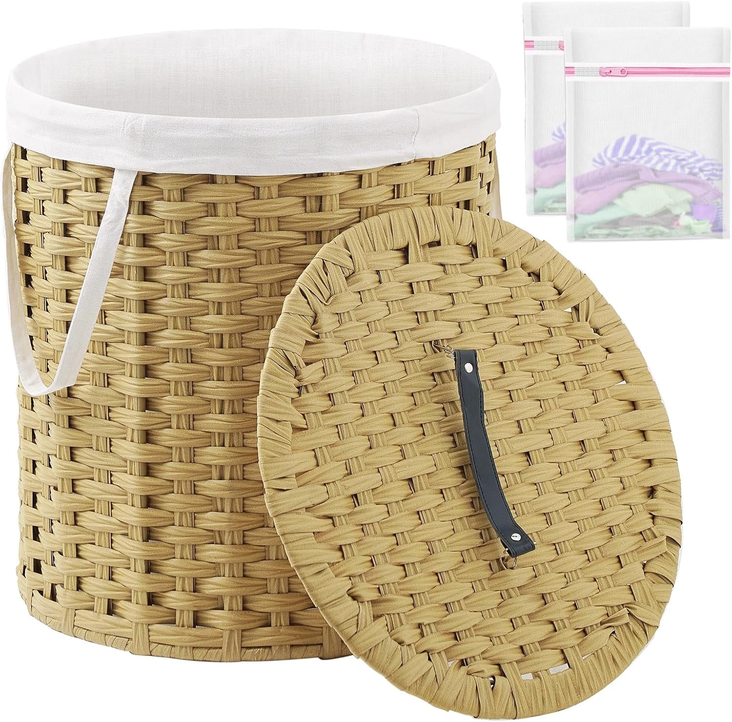 Laundry Hamper with Lid Wicker Laundry Hamper Round 26.5 Gal (100 L ...