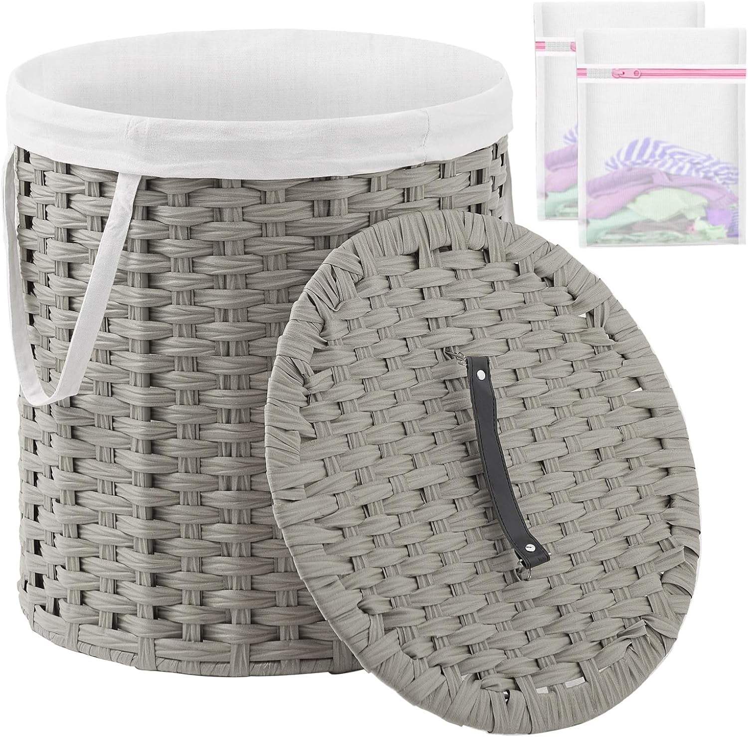 Laundry Hamper with Lid Wicker Laundry Hamper Round 26.5 Gal (100 L ...