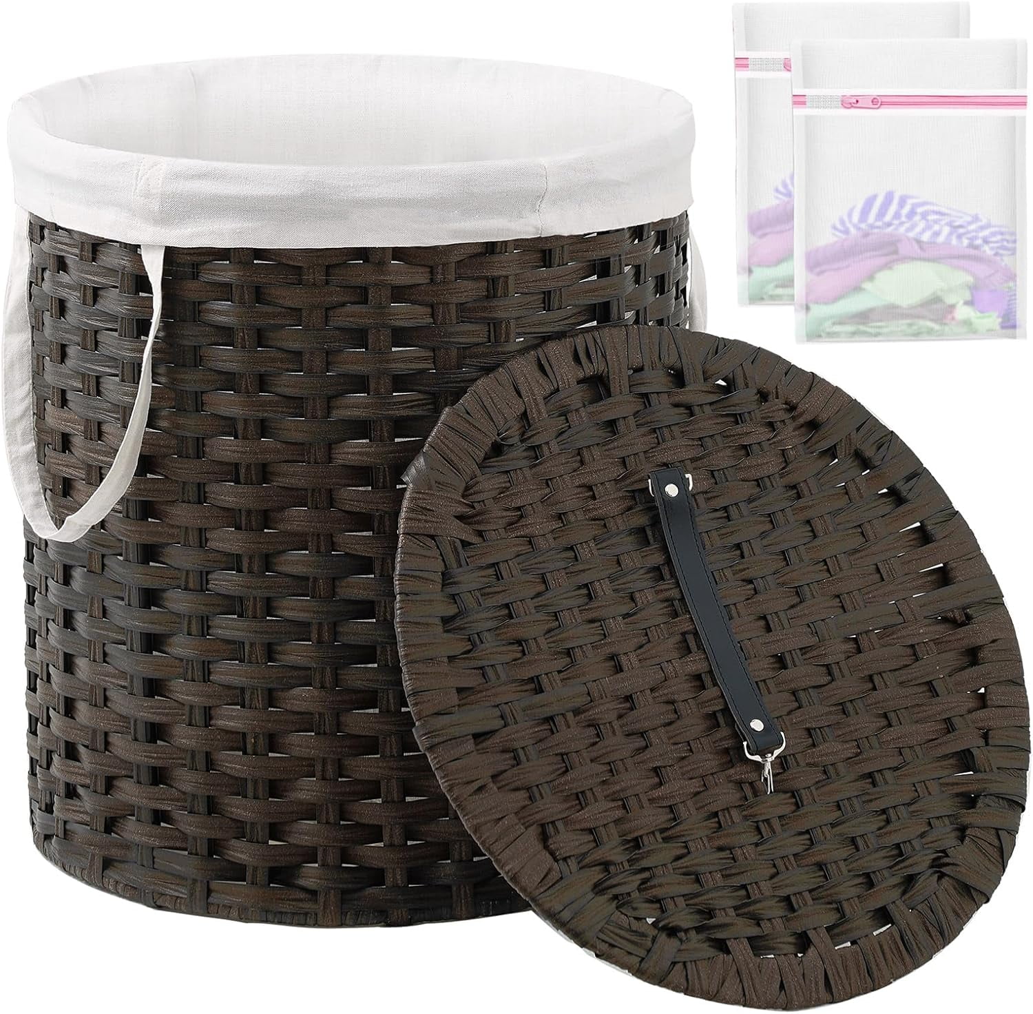 Laundry Hamper with Lid Wicker Laundry Hamper Round 26.5 Gal (100 L ...