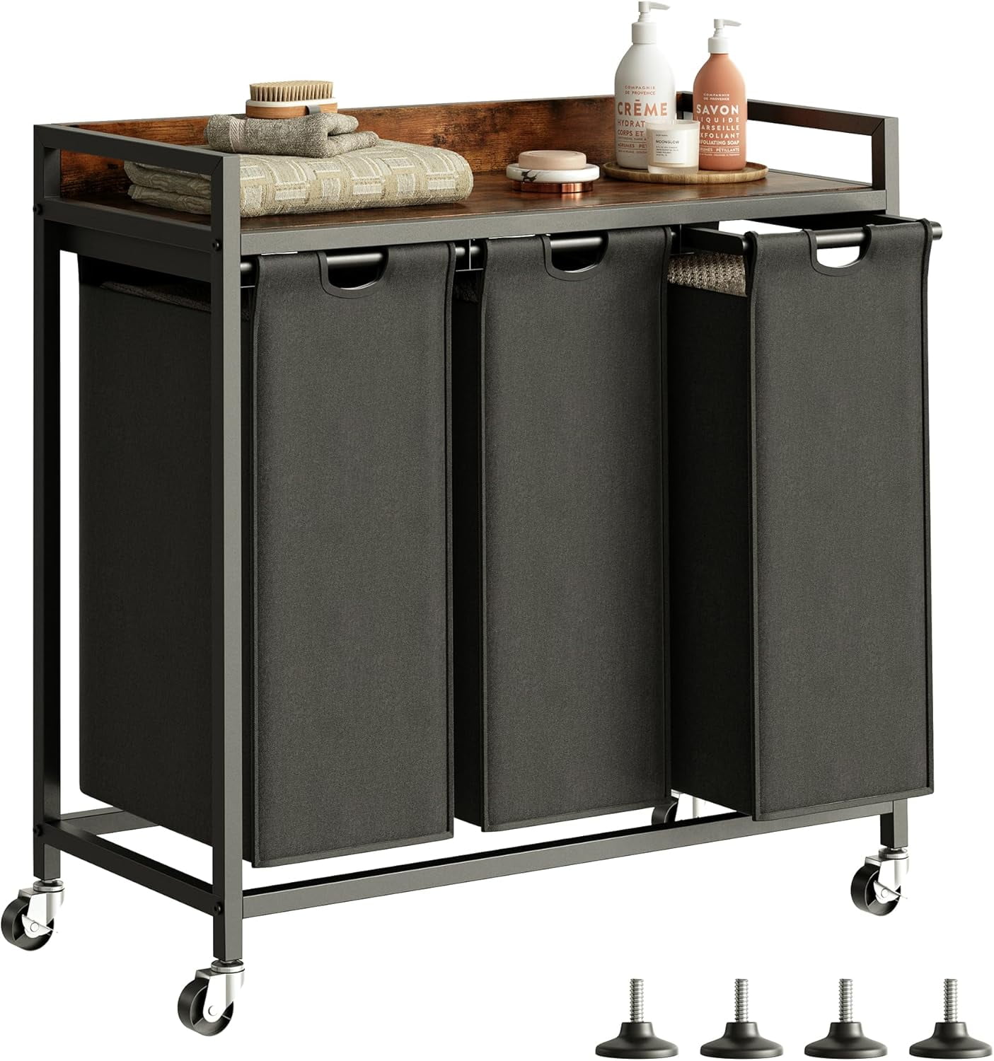 Laundry Hamper with Shelf, Laundry Basket 3 Section, Laundry Sorter ...