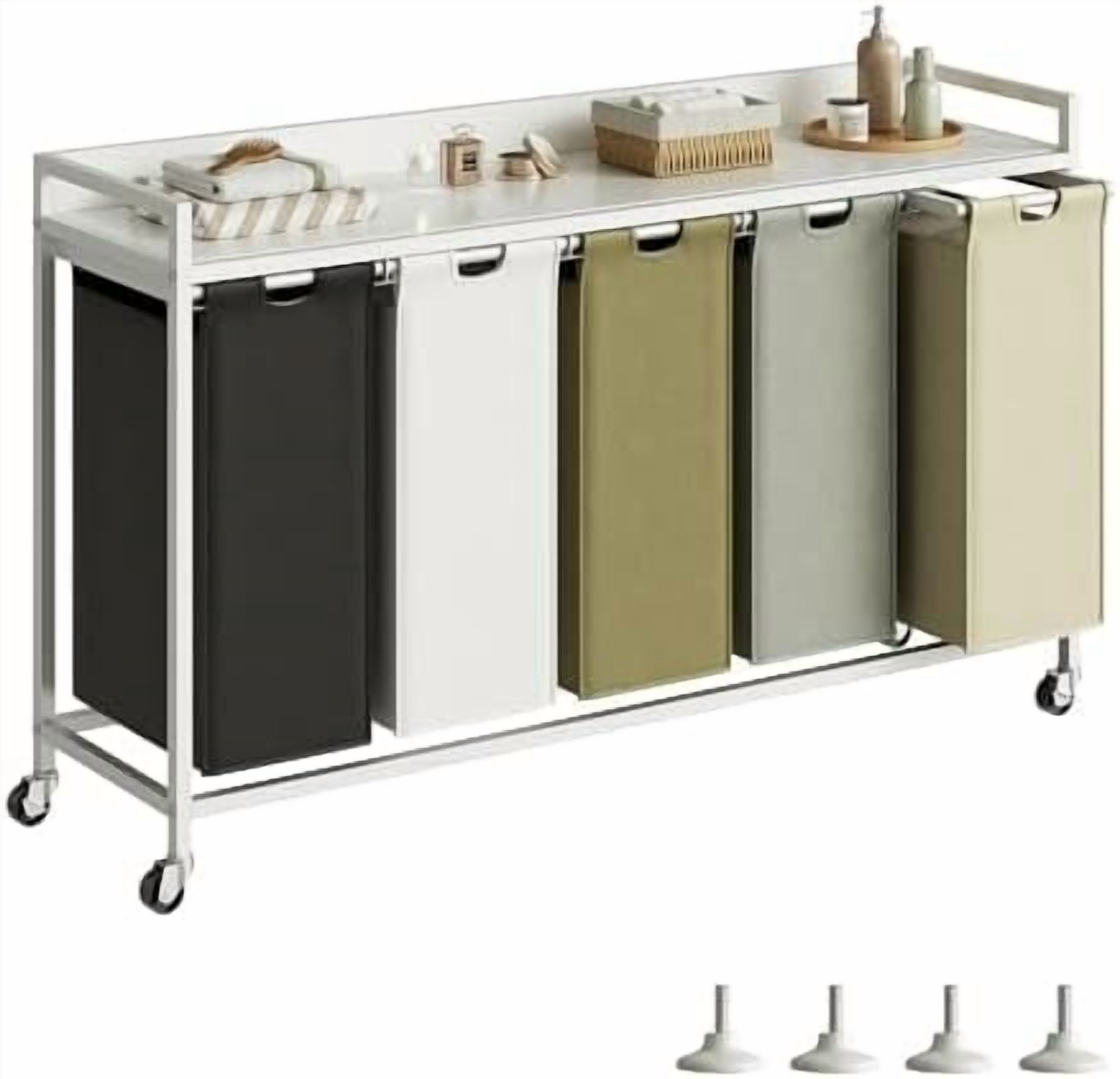 Laundry Hamper with Shelf, Laundry Basket 5 Section, Laundry Sorter ...