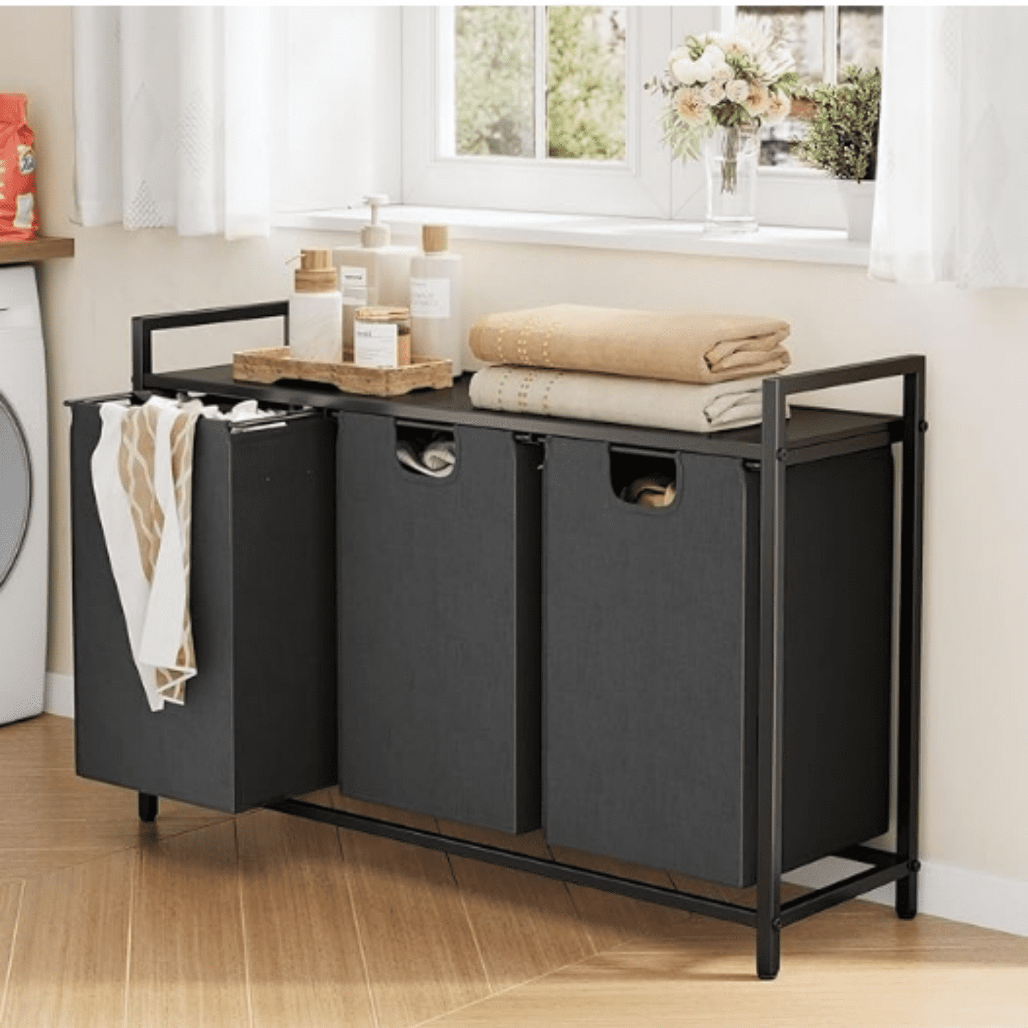 Laundry Hamper with Shelf - Laundry Basket Organizer with 3 Pull-Out ...