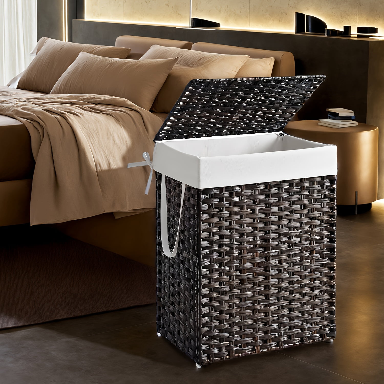 Laundry Hamper Sorter with Lid, 23.8 Gal (90 L) Synthetic Rattan ...