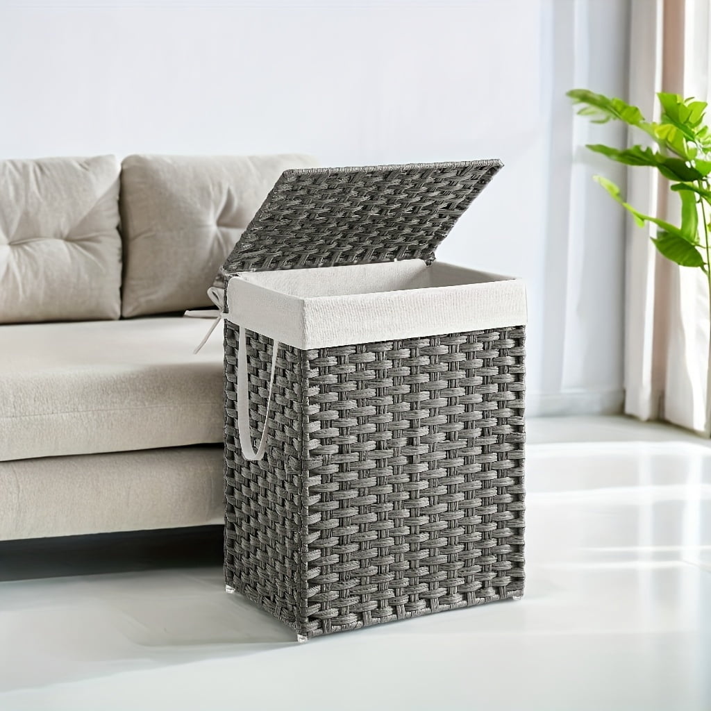 Laundry Hamper Sorter with Lid, 23.8 Gal (90 L) Synthetic Rattan ...