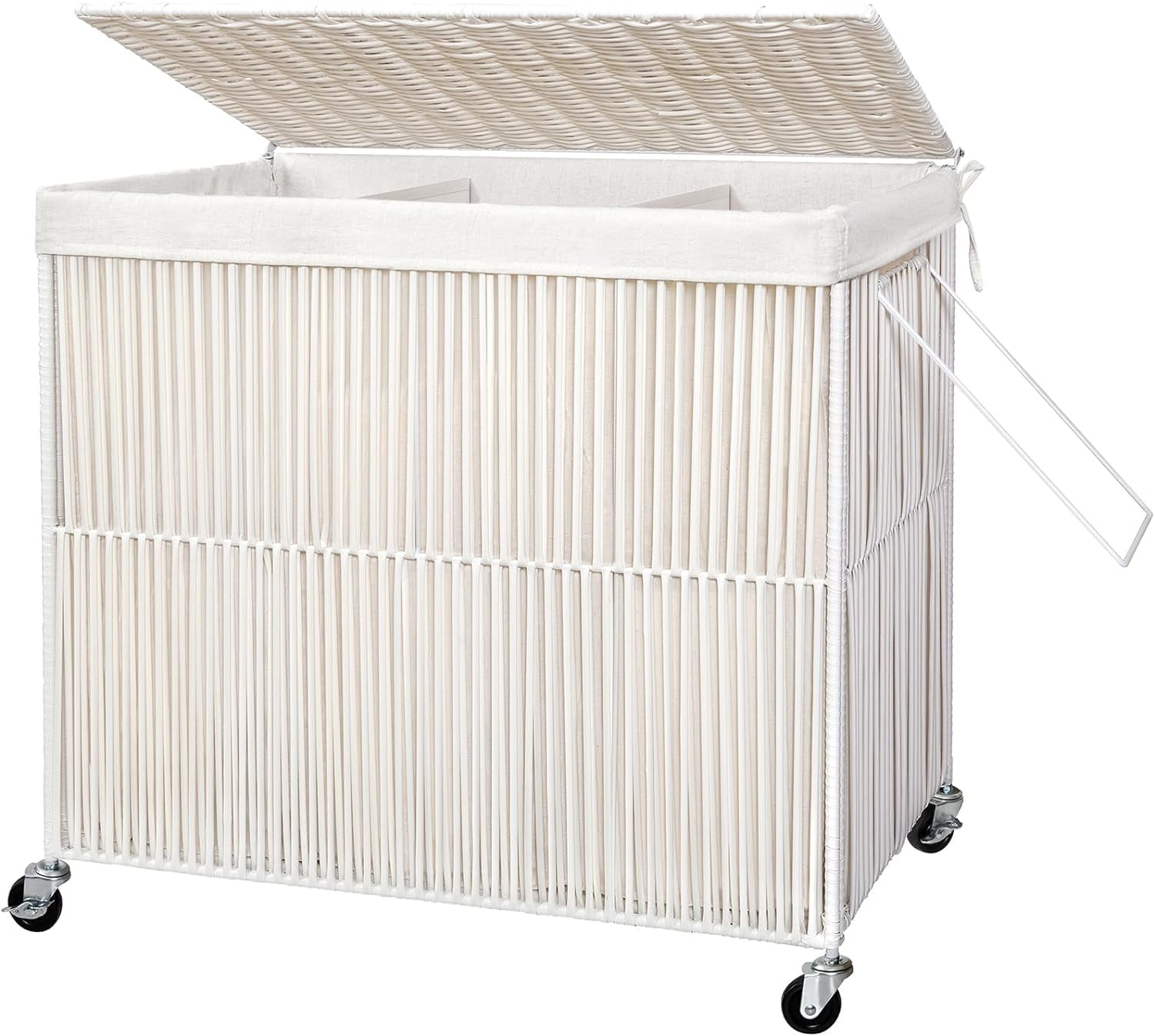 Laundry Hamper with Wheels, 160L Handwoven Rolling Laundry Basket 3 ...