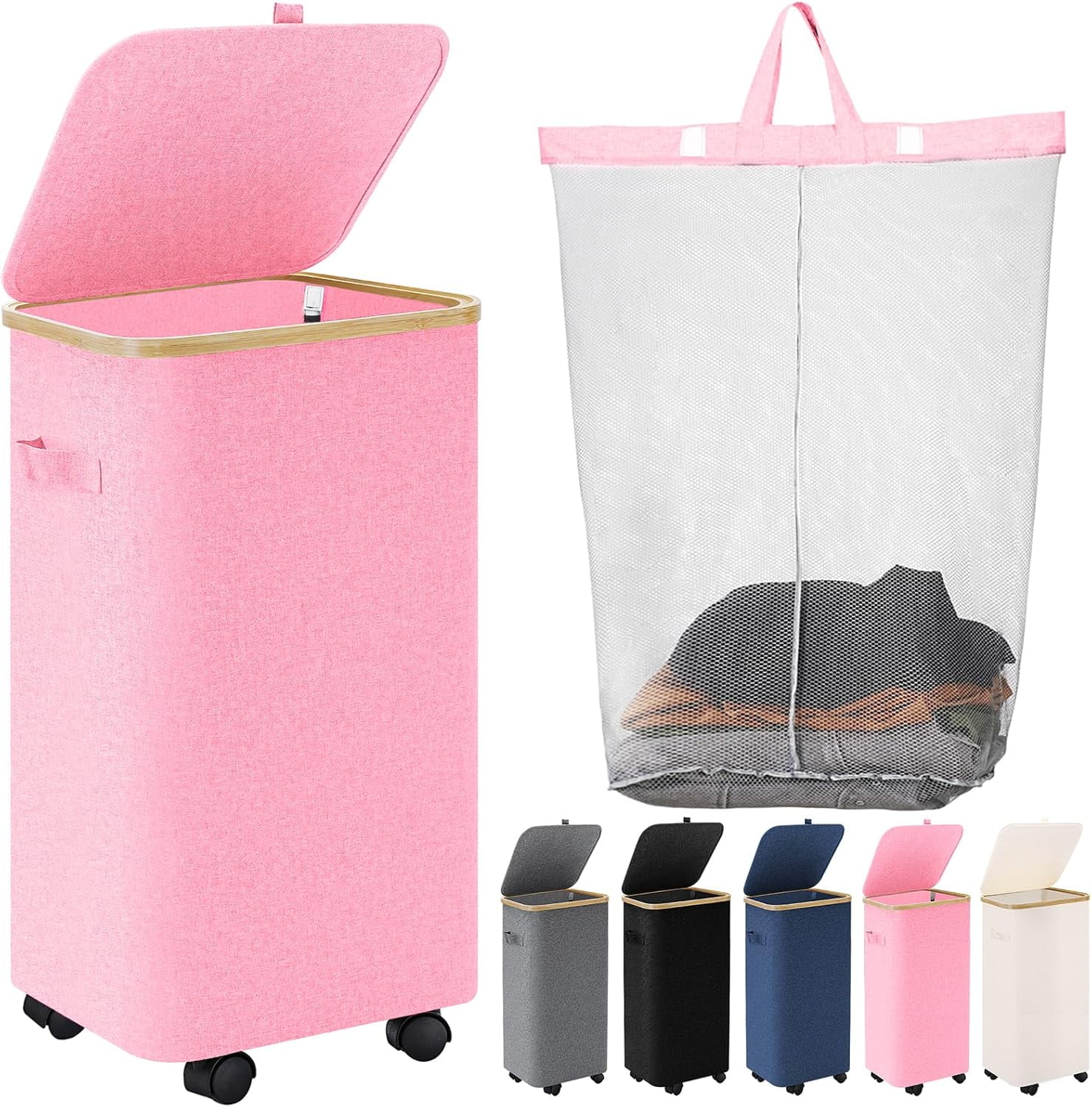 Laundry Hamper with Wheels,29 Gal (110L) Laundry Basket with lid ...