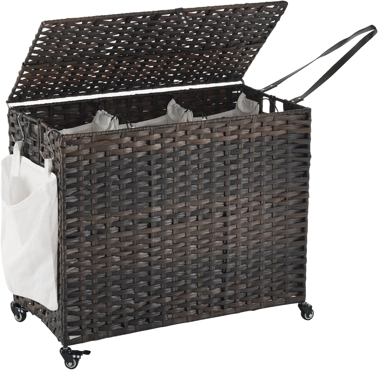 Rattan Laundry Hamper with Wheels, 52.8 Gallon(200L) Rolling Basket ...