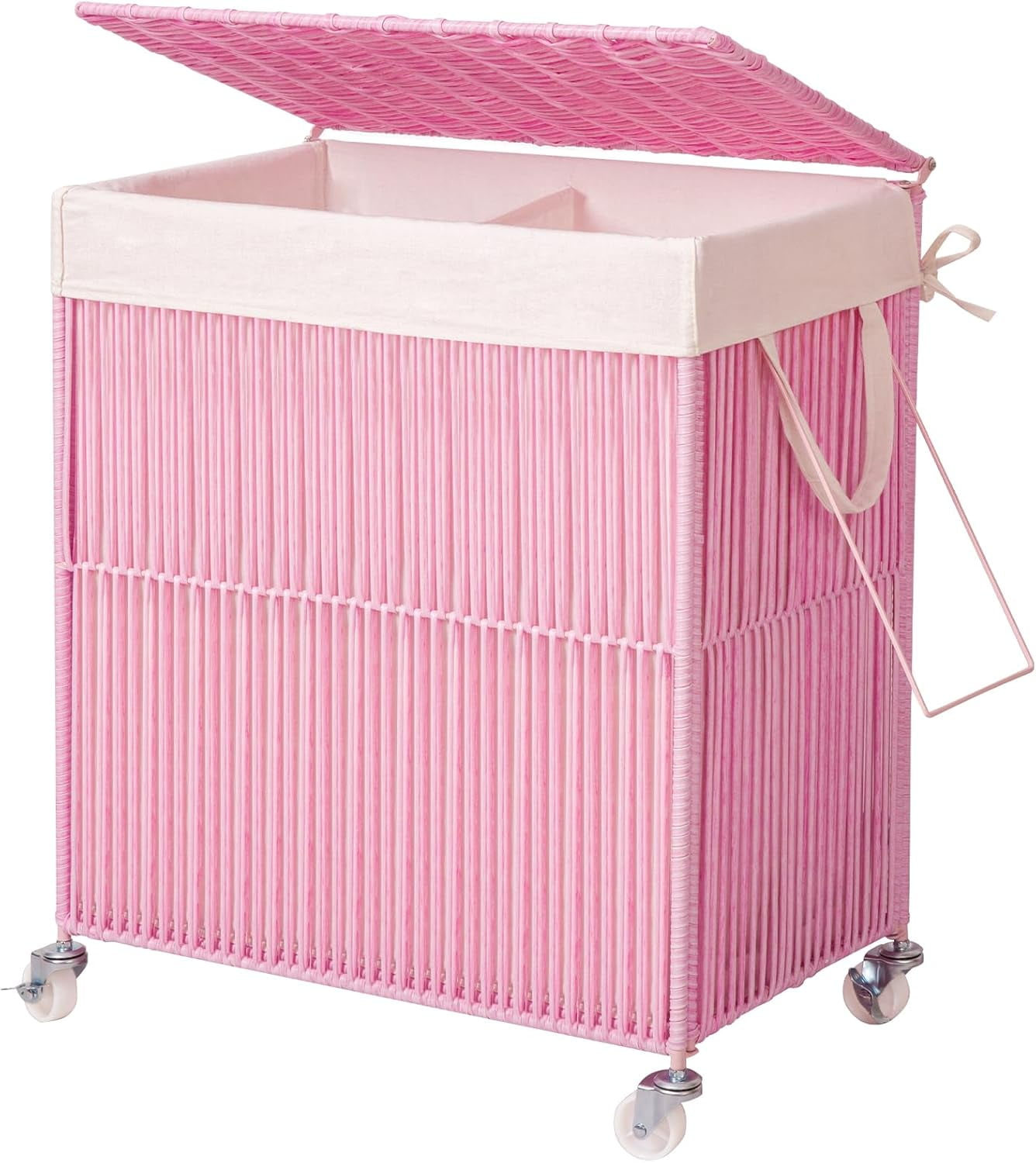 Laundry Hamper with Wheels, Handwoven Rolling Laundry Basket with Lid ...