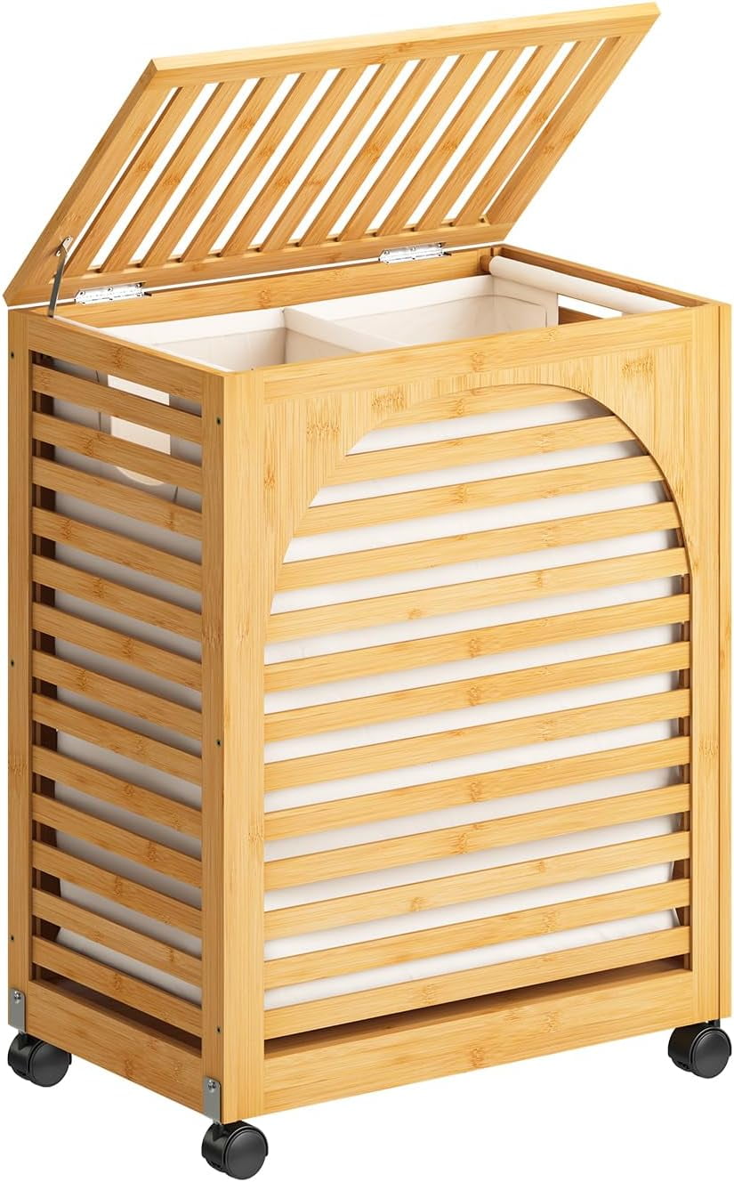 Laundry Hamper with Wheels, Large Laundry Basket with Lid, 27.3 Gallon ...