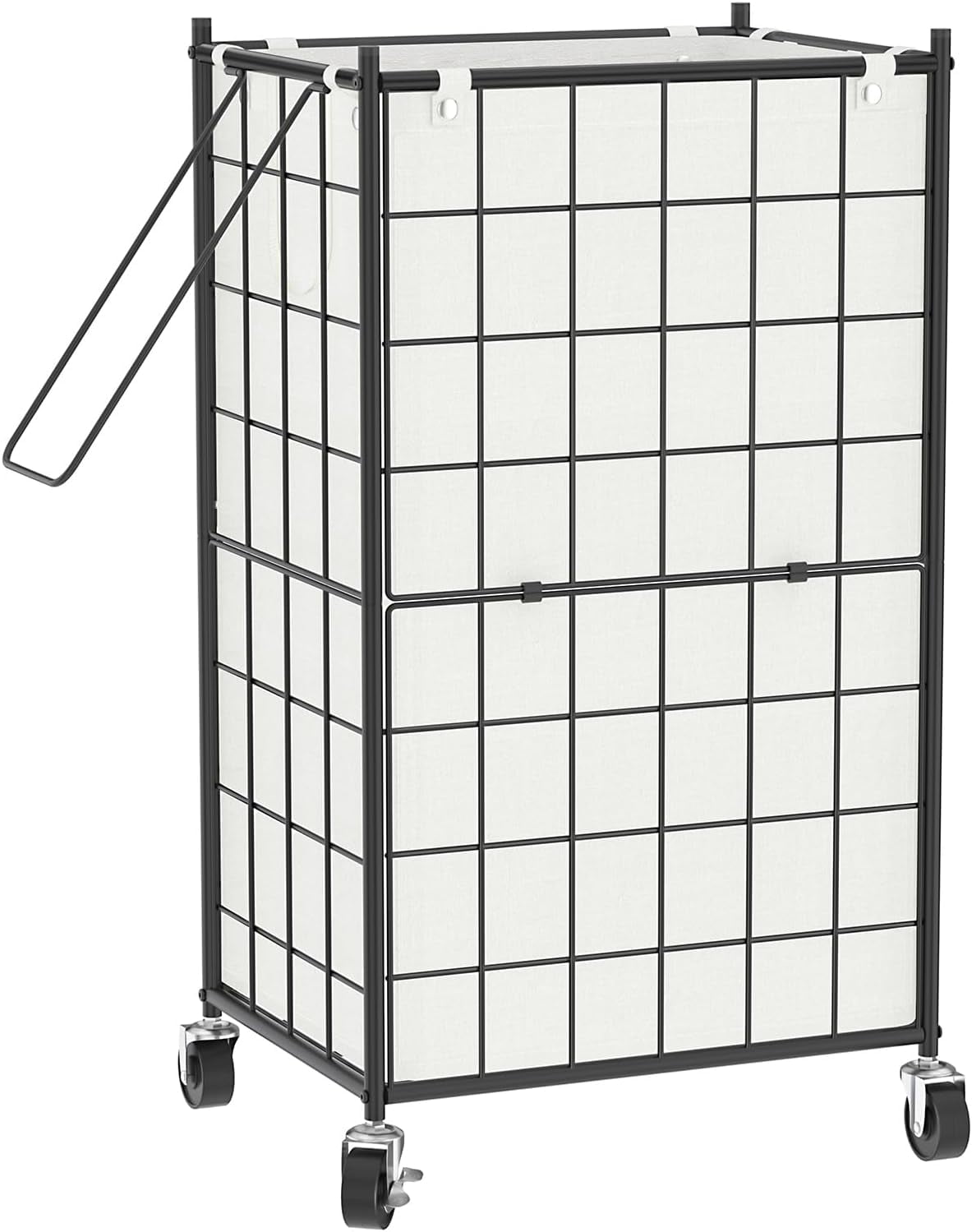 Laundry Hamper with Wheels,Metal Wire Frame Rolling Laundry Basket with ...