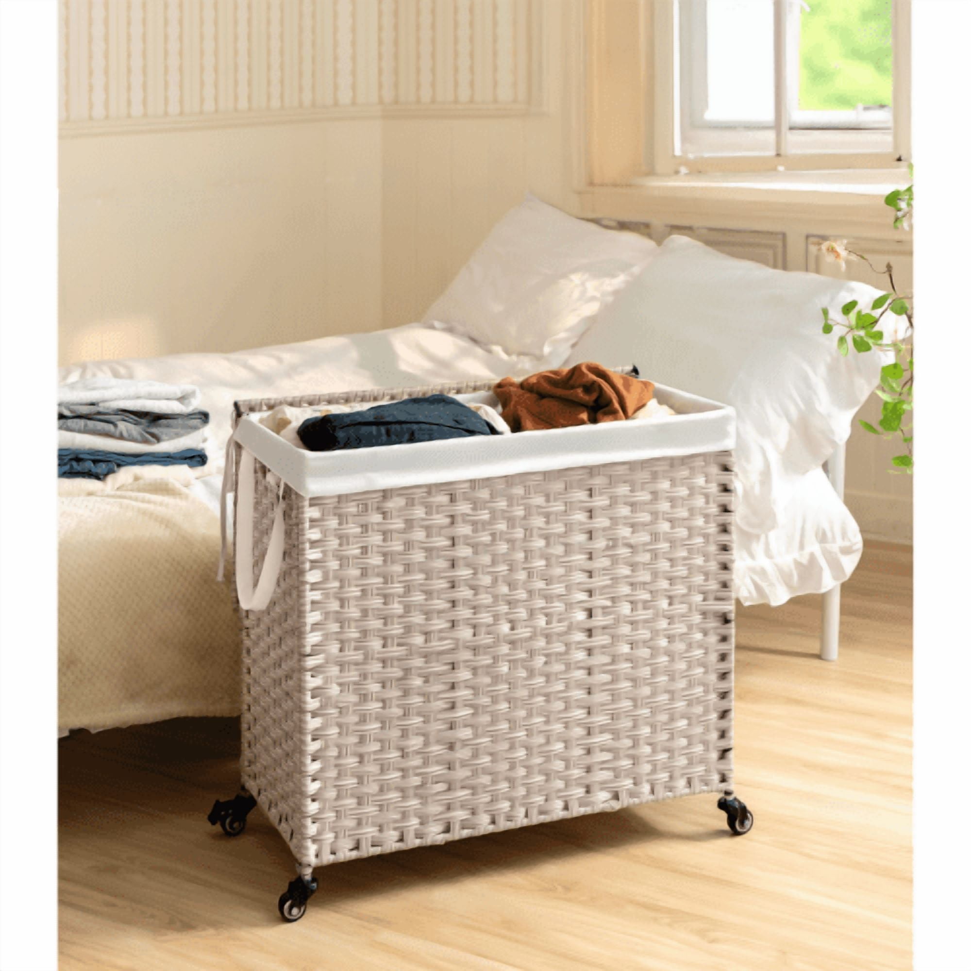 Laundry Hamper With Lid PE Rattan Powder Coating Frame Clothes Hampers ...