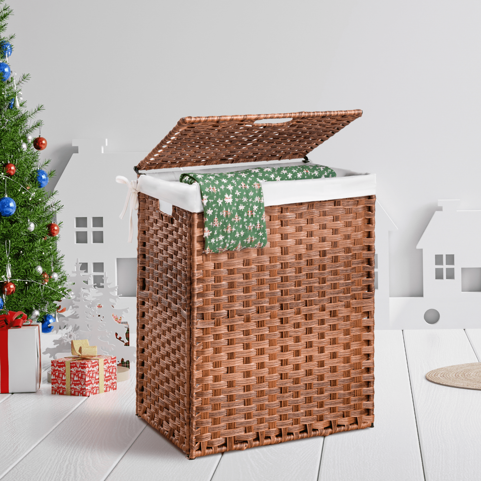 Laundry Hamper With Lid PE Rattan Powder Coating Frame Clothes Hampers ...