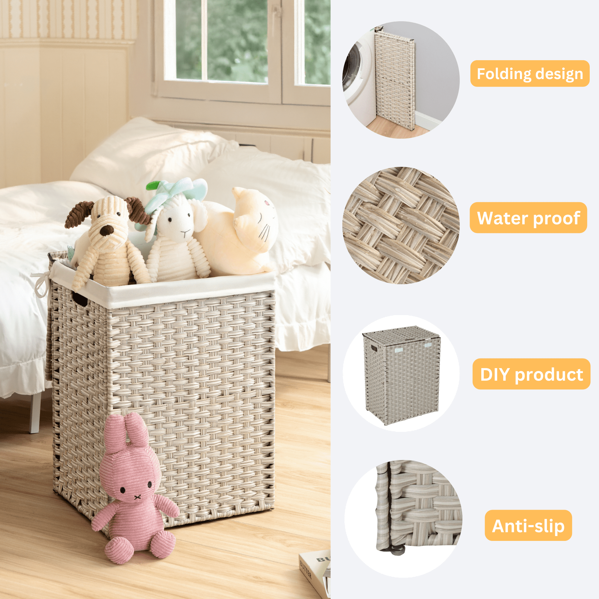 Laundry Hamper With Lid PE Rattan Powder Coating Frame Clothes Hampers ...