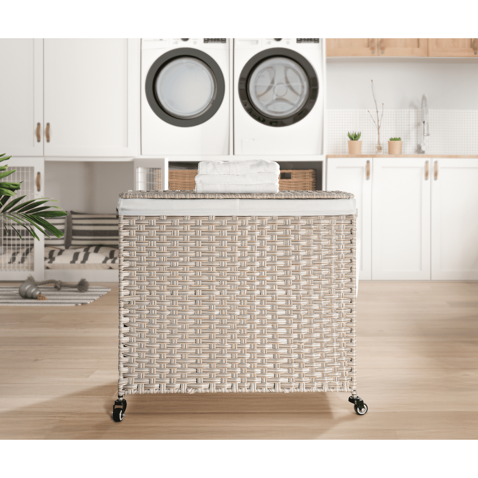 Laundry Hamper With Lid PE Rattan Powder Coating Frame Clothes Hampers ...