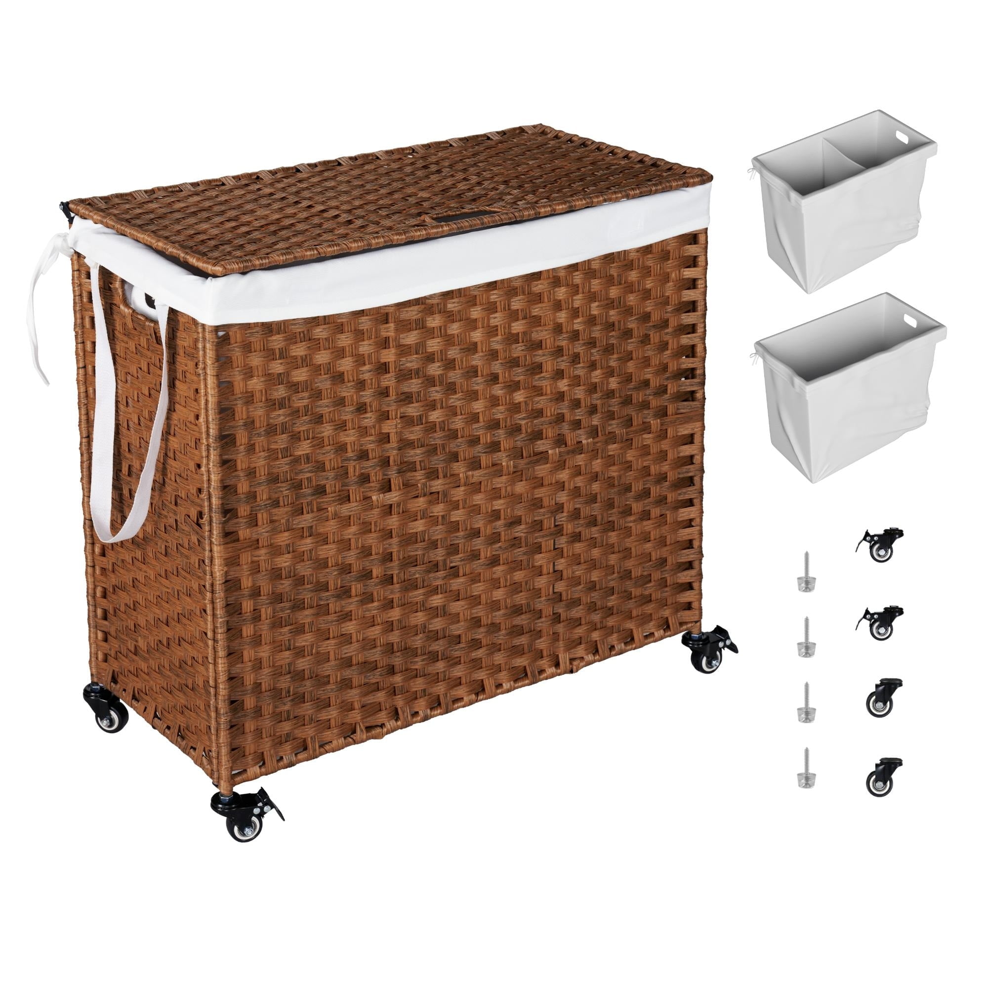Laundry Hamper With Lid PE Rattan Powder Coating Frame Clothes Hampers ...