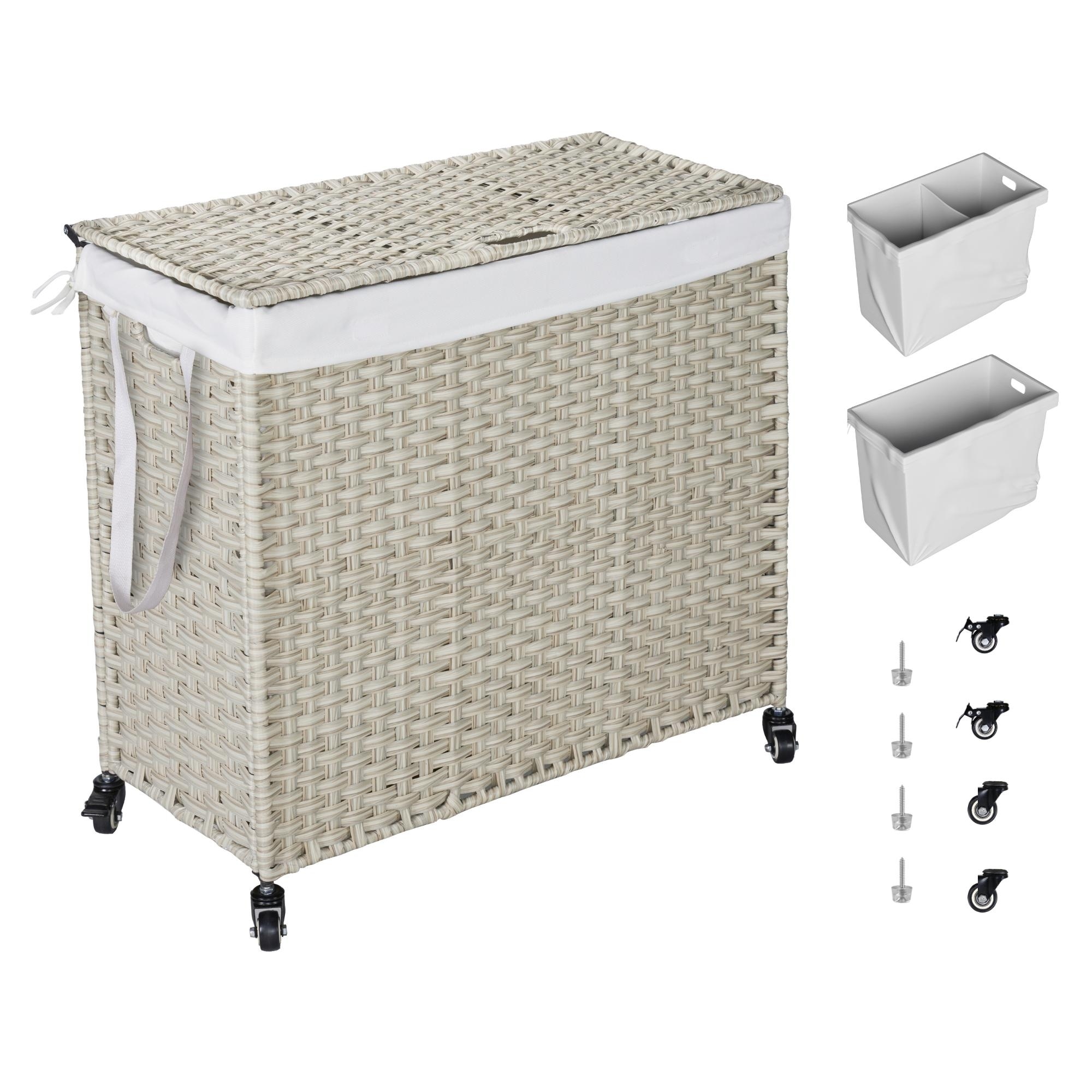 Laundry Hamper With Lid PE Rattan Powder Coating Frame Clothes Hampers ...
