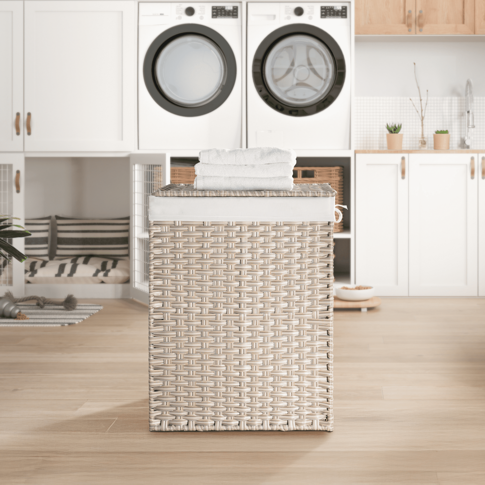 Laundry Hamper With Lid PE Rattan Powder Coating Frame Clothes Hampers ...