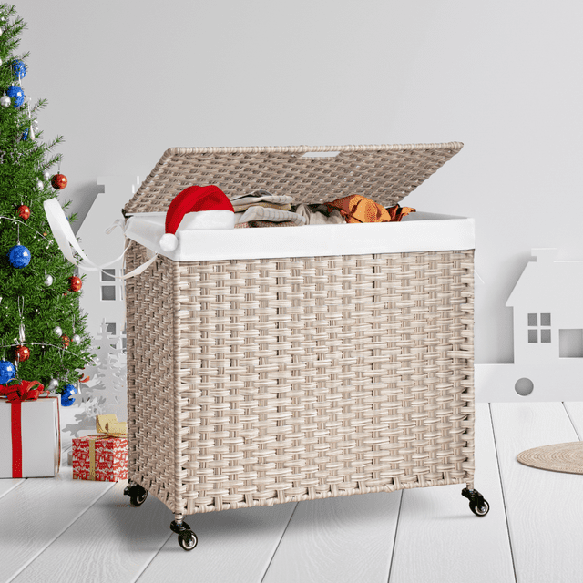 Laundry Hamper With Lid & Side Handles, 42.26 Gallon Rattan Clothes ...