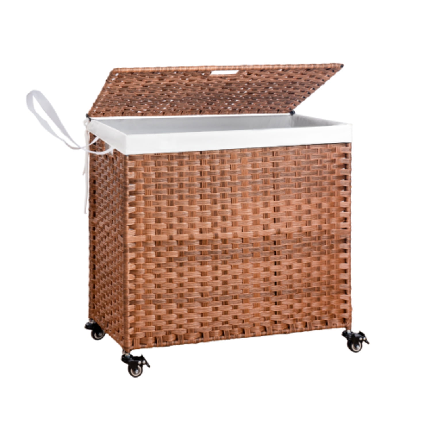 Laundry Hamper With Wheels&lid, 42.26 Gallons(160l) Handwoven Rattan ...