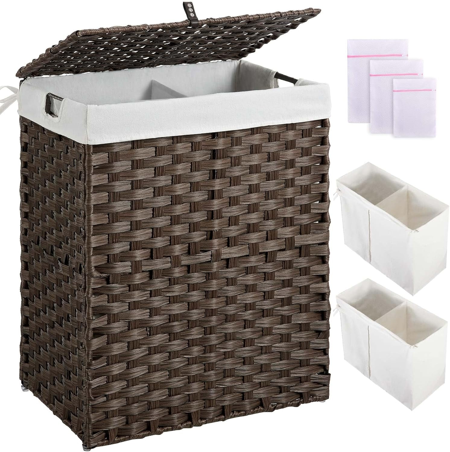 Laundry Hamper with lid, No Install Needed, 110L Wicker Laundry Baskets ...