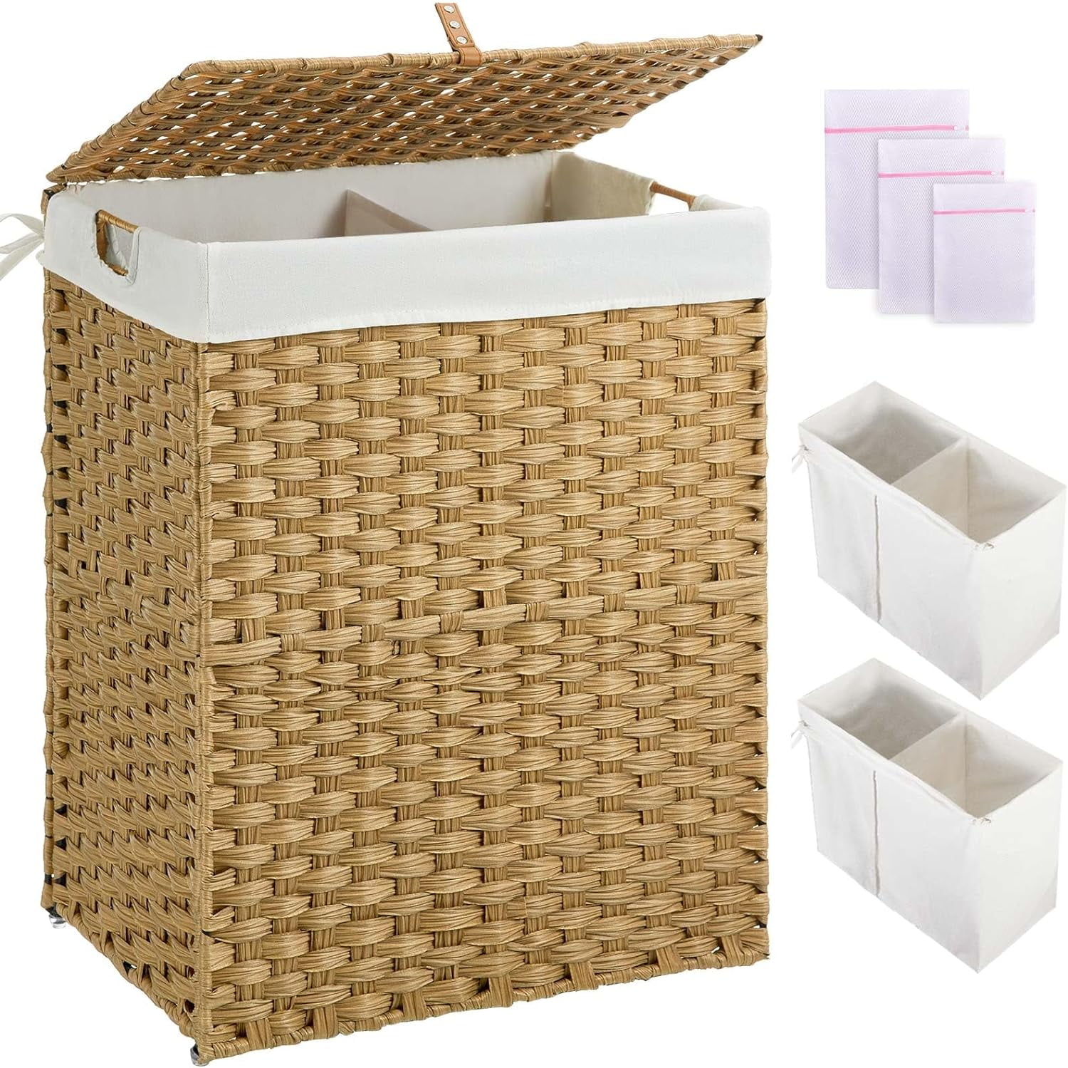 Laundry Hamper with lid, No Install Needed, 110L Wicker Laundry Baskets ...