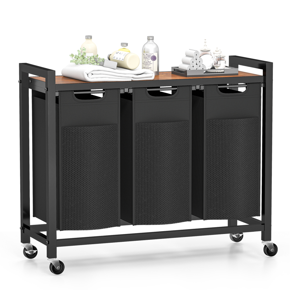 Laundry Hamper with 3 Pull-Out Removable Sorter Bags Capacity, Movable ...