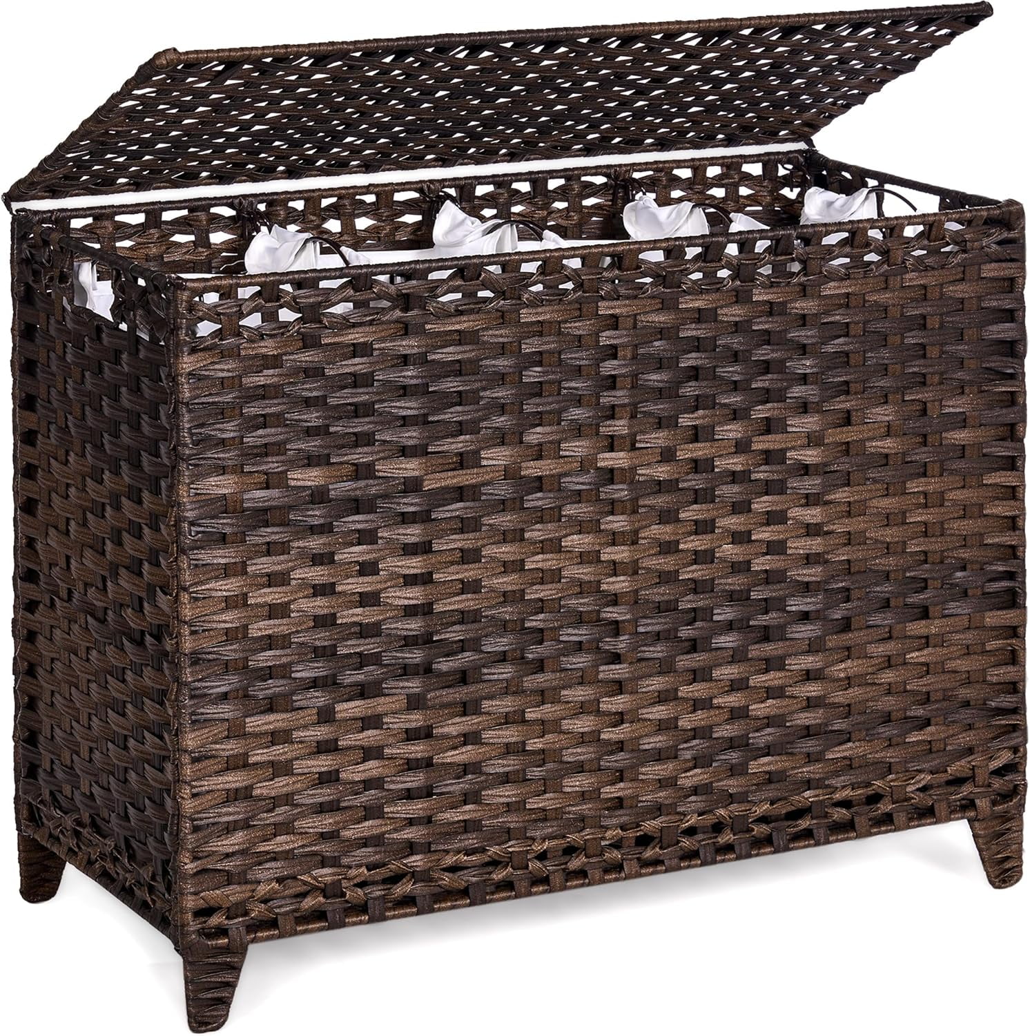 Laundry Hamper with 4 Removable Liner Bags; 176L Handwoven Rattan ...