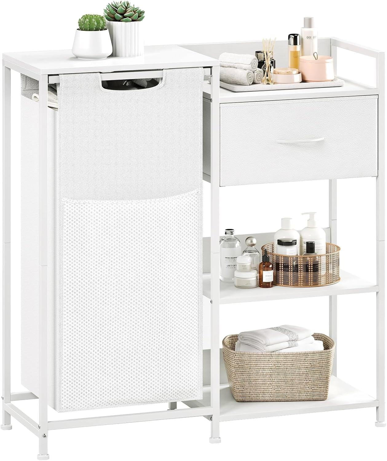 Laundry Hamper with Fabric Drawer and Shelves, Laundry Basket Sorter ...