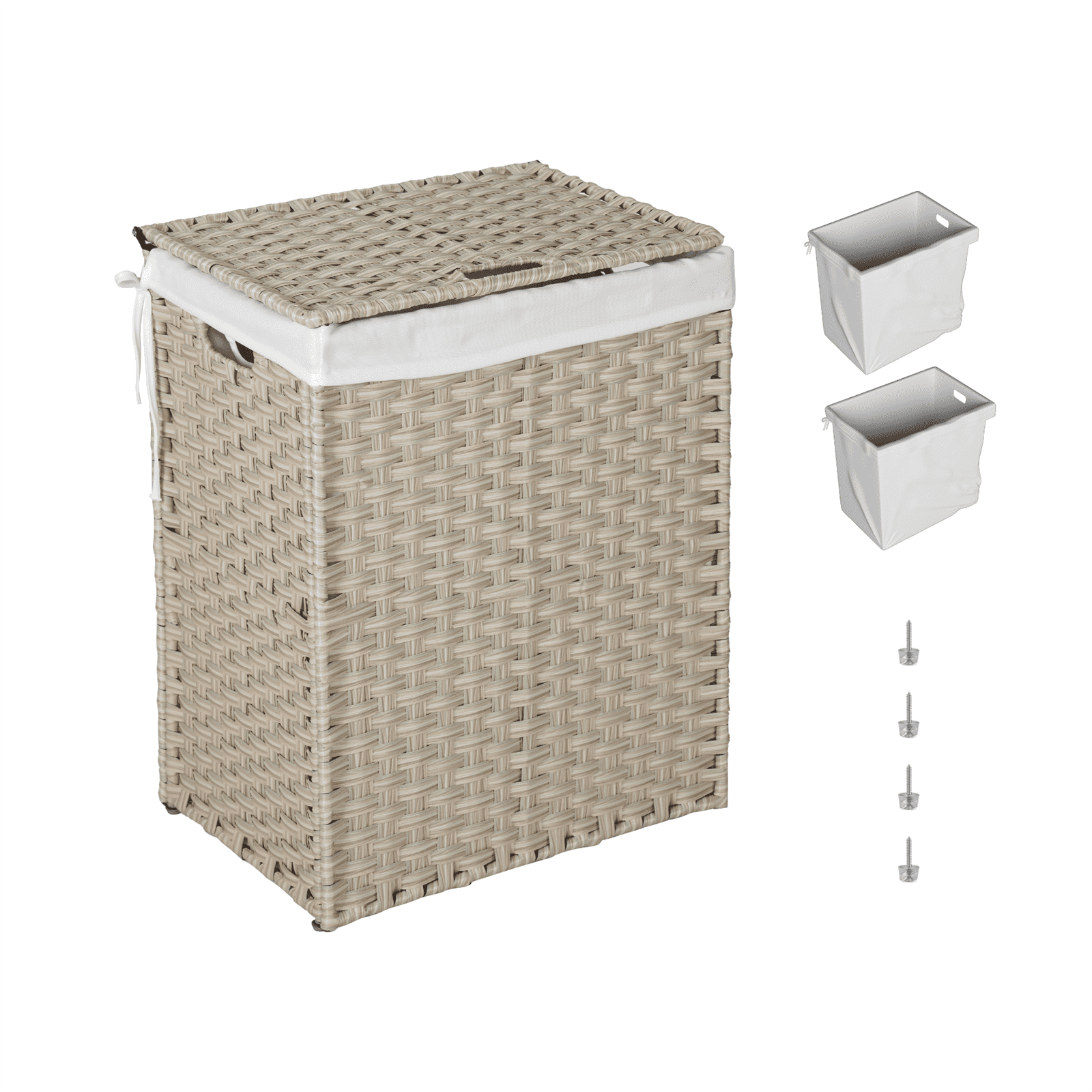 Laundry Hamper with Lid, 100L, PE Rattan Clothes Hampers Foldable with ...