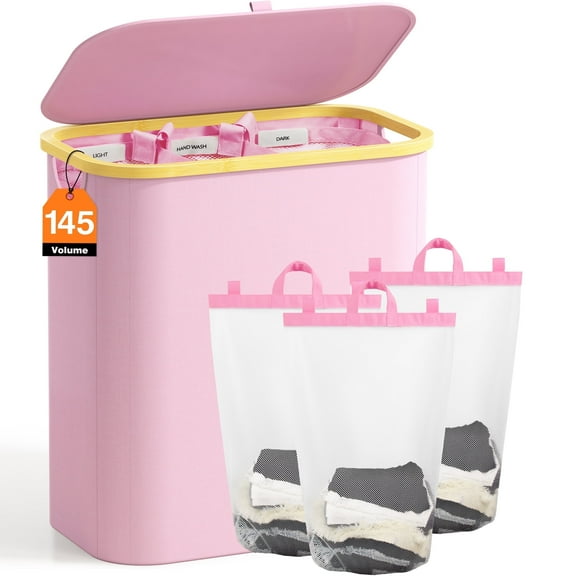 160L Laundry Basket with Lid, Extra Large 3-Section Hamper for Dirty ...