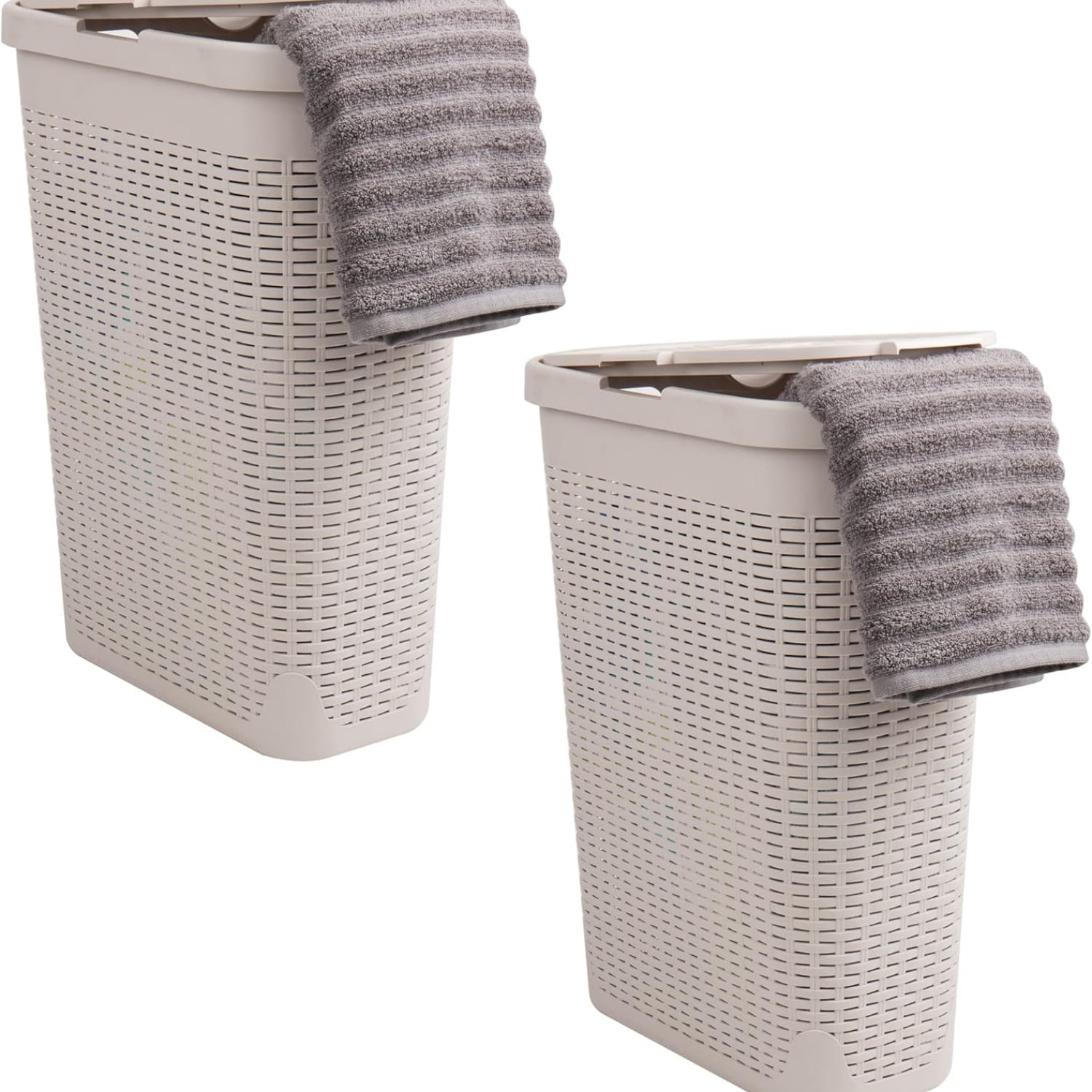 Laundry Hamper with Lid, 40L Clothes Basket, Premium Wicker Design ...
