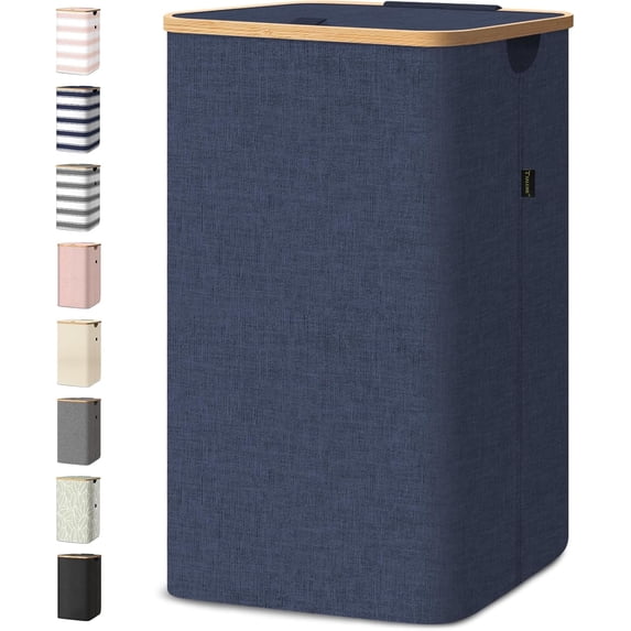 Laundry Hamper with Lid, Tall Laundry Baskets with Bamboo Pull Handles ...