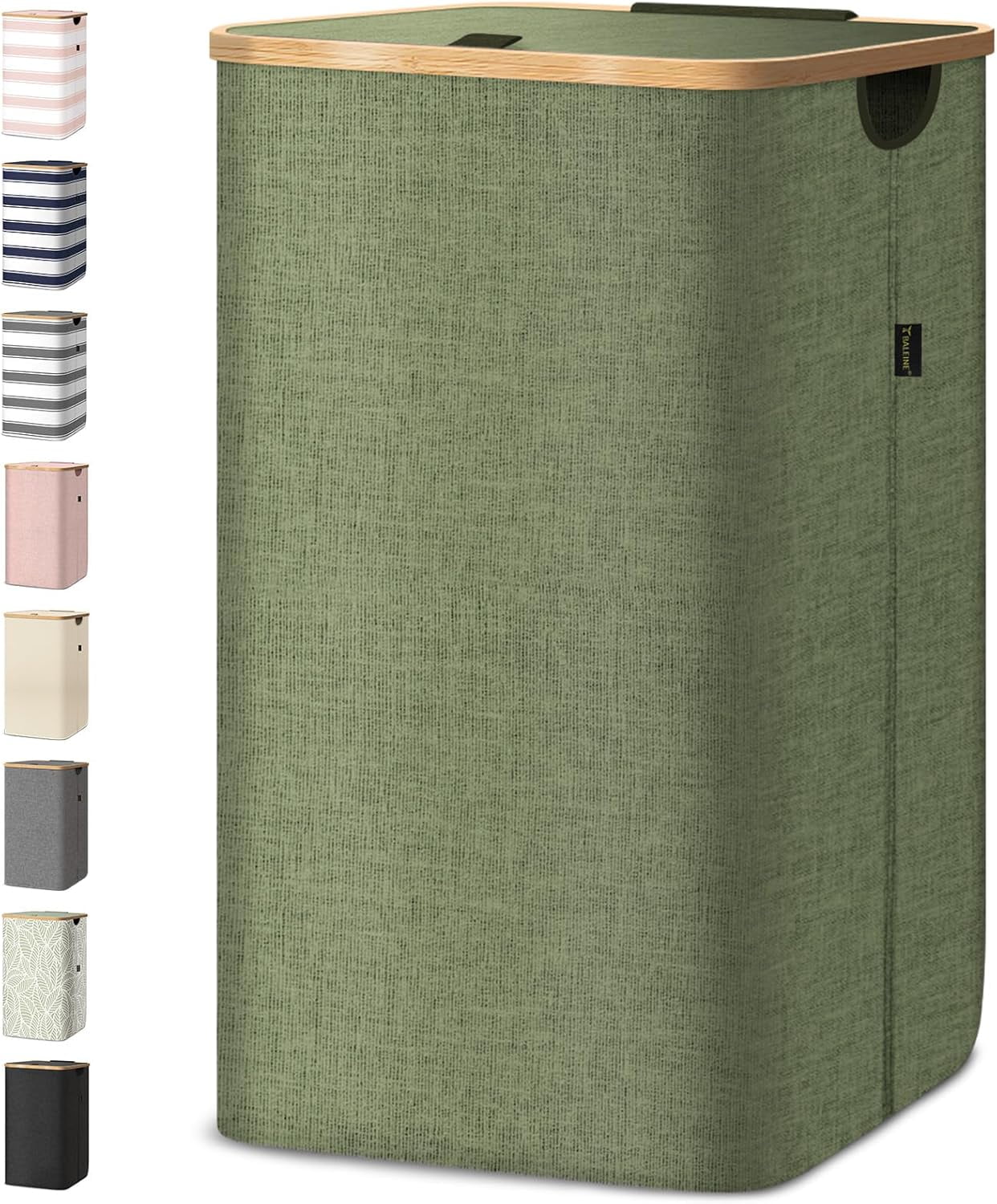 Laundry Hamper with Lid, Tall Laundry Baskets with Bamboo Pull Handles ...