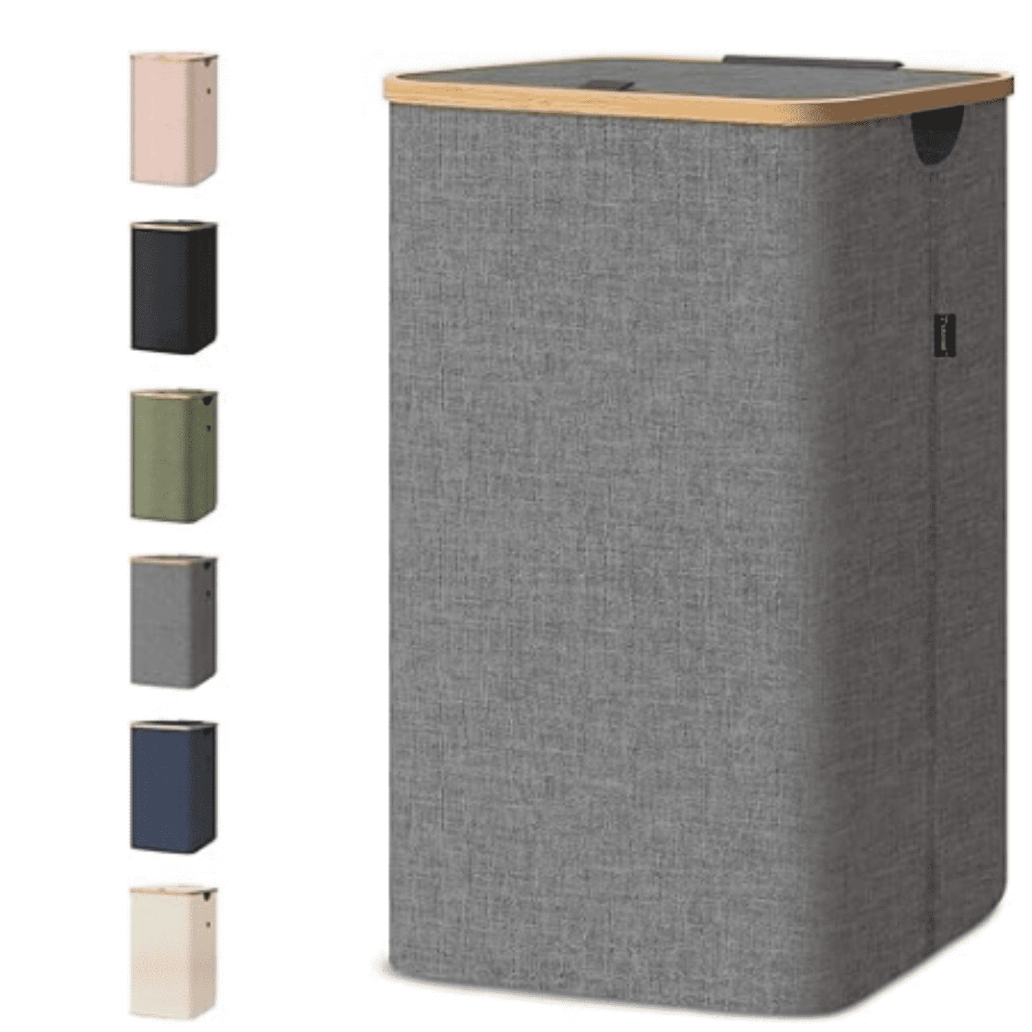 Laundry Hamper with Lid, Tall Laundry Baskets with Bamboo Pull Handles ...