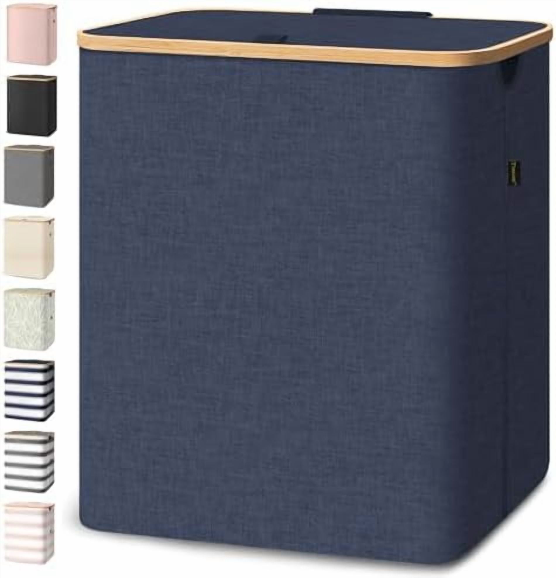 Laundry Hamper with Lid, Tall Laundry Baskets with Bamboo Pull Handles ...