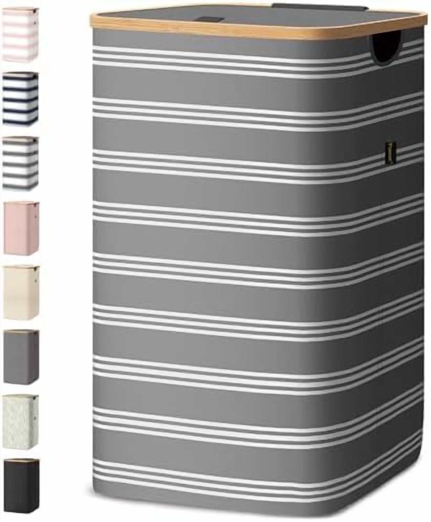 Laundry Hamper with Lid, Tall Laundry Baskets with Bamboo Pull Handles ...