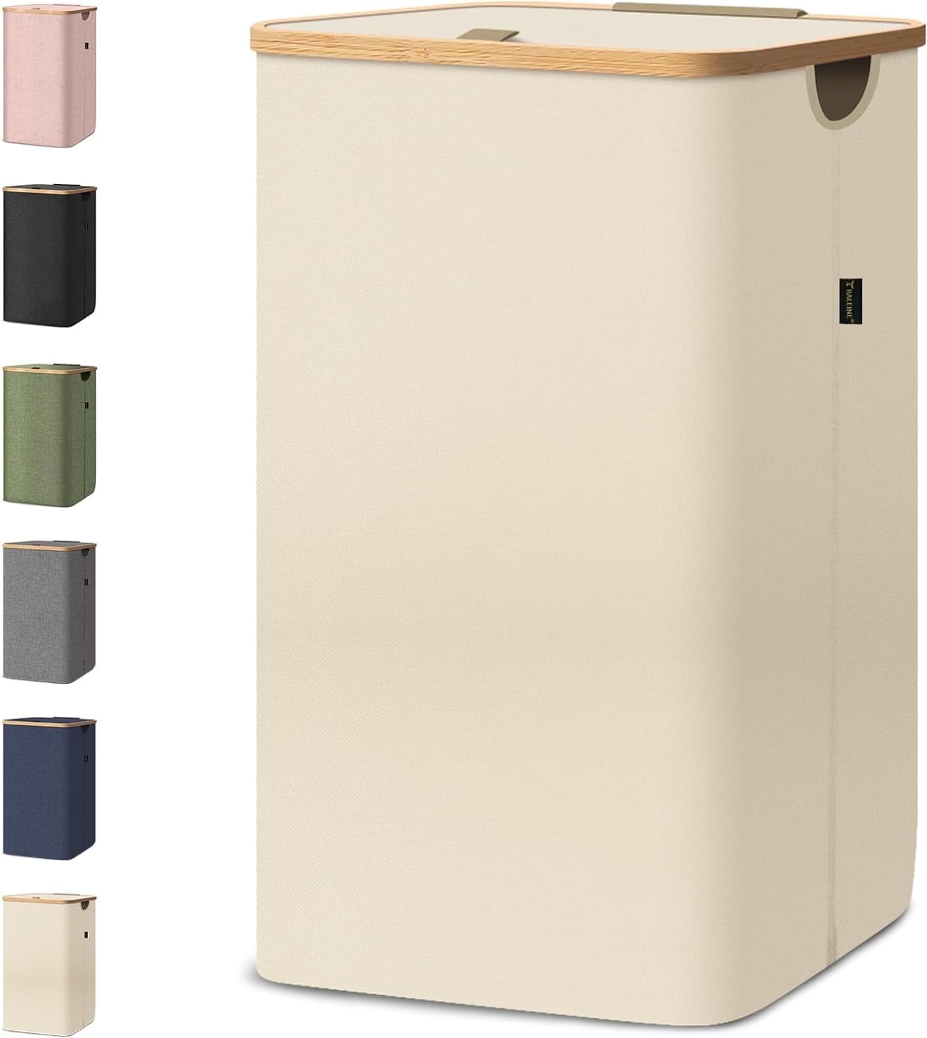 Laundry Hamper with Lid, Tall Laundry Baskets with Bamboo Pull Handles ...