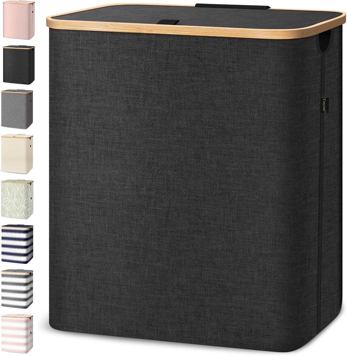 Laundry Hamper with Lid, Tall Laundry Baskets with Bamboo Pull Handles ...