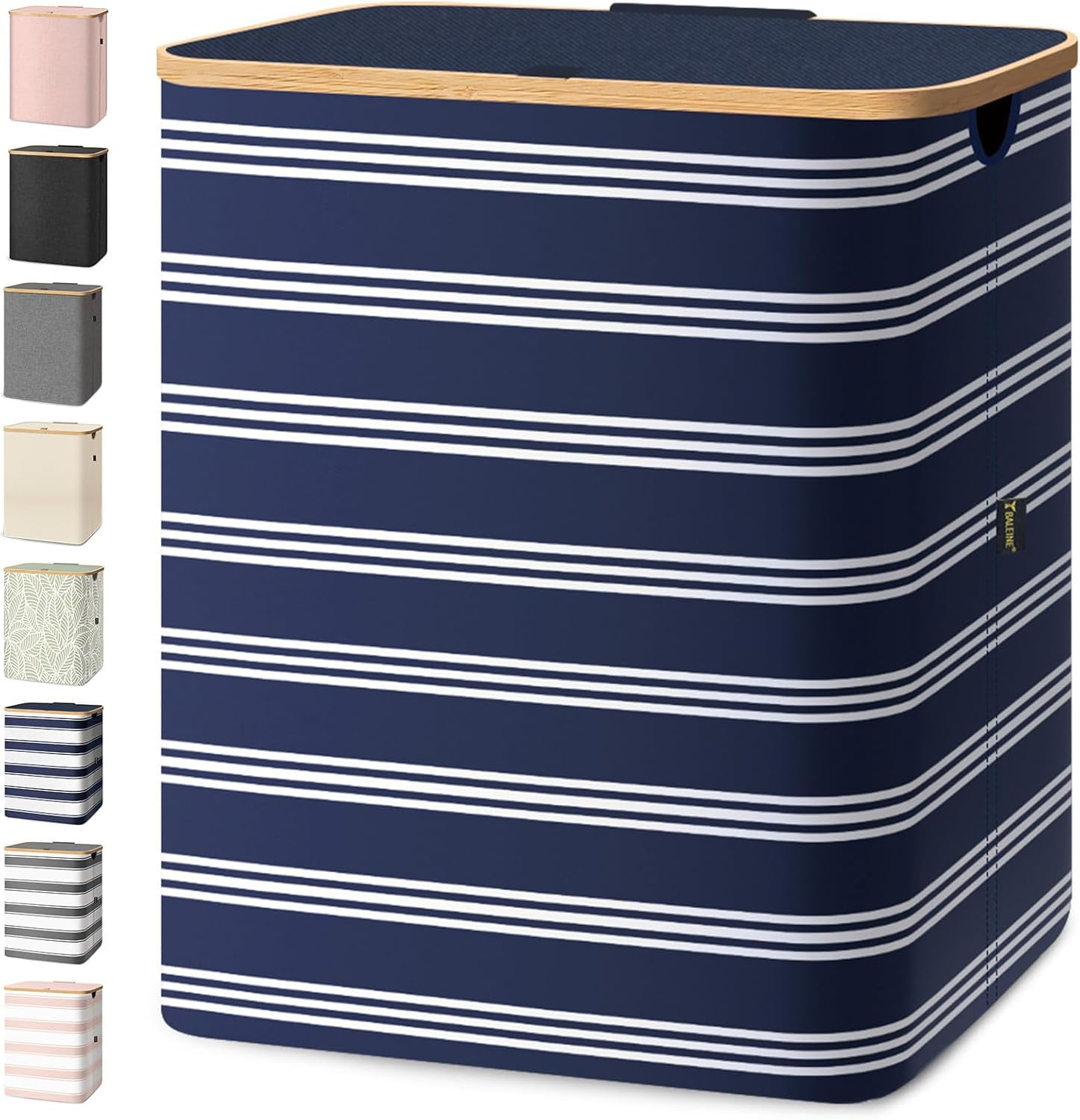 Laundry Hamper with Lid, Tall Laundry Baskets with Bamboo Pull Handles ...