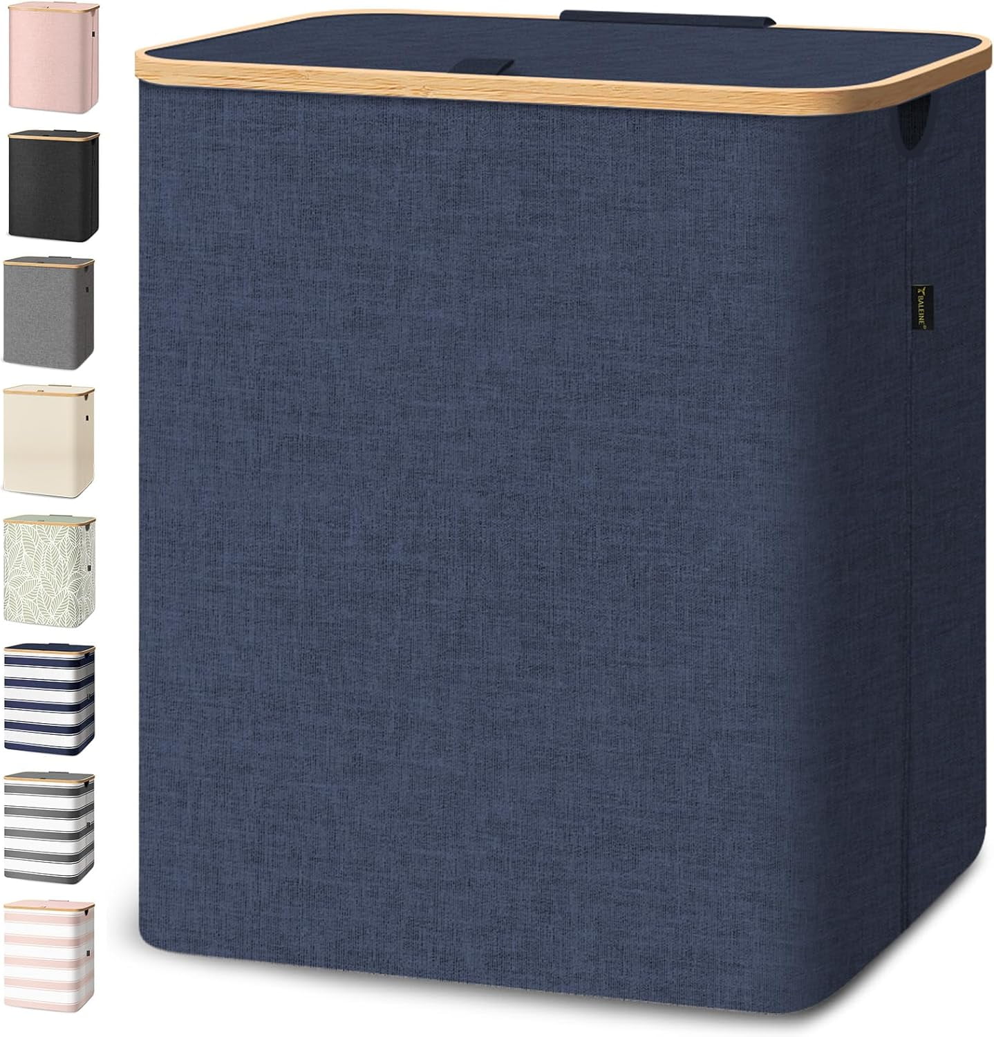 Laundry Hamper with Lid, Tall Laundry Baskets with Bamboo Pull Handles ...